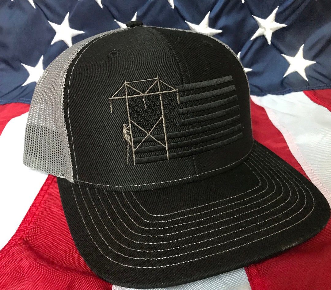 Any Colors Lineman American Blacked Out Flag Embroidered Hat ...