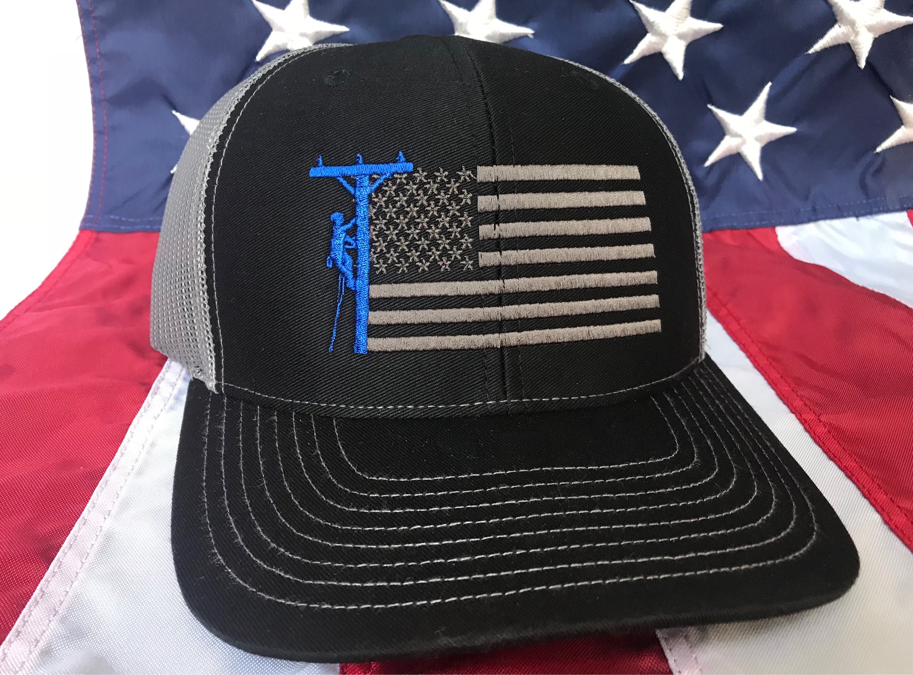 Any colors Lineman American flag embroidered hat, lineman flag hat ...