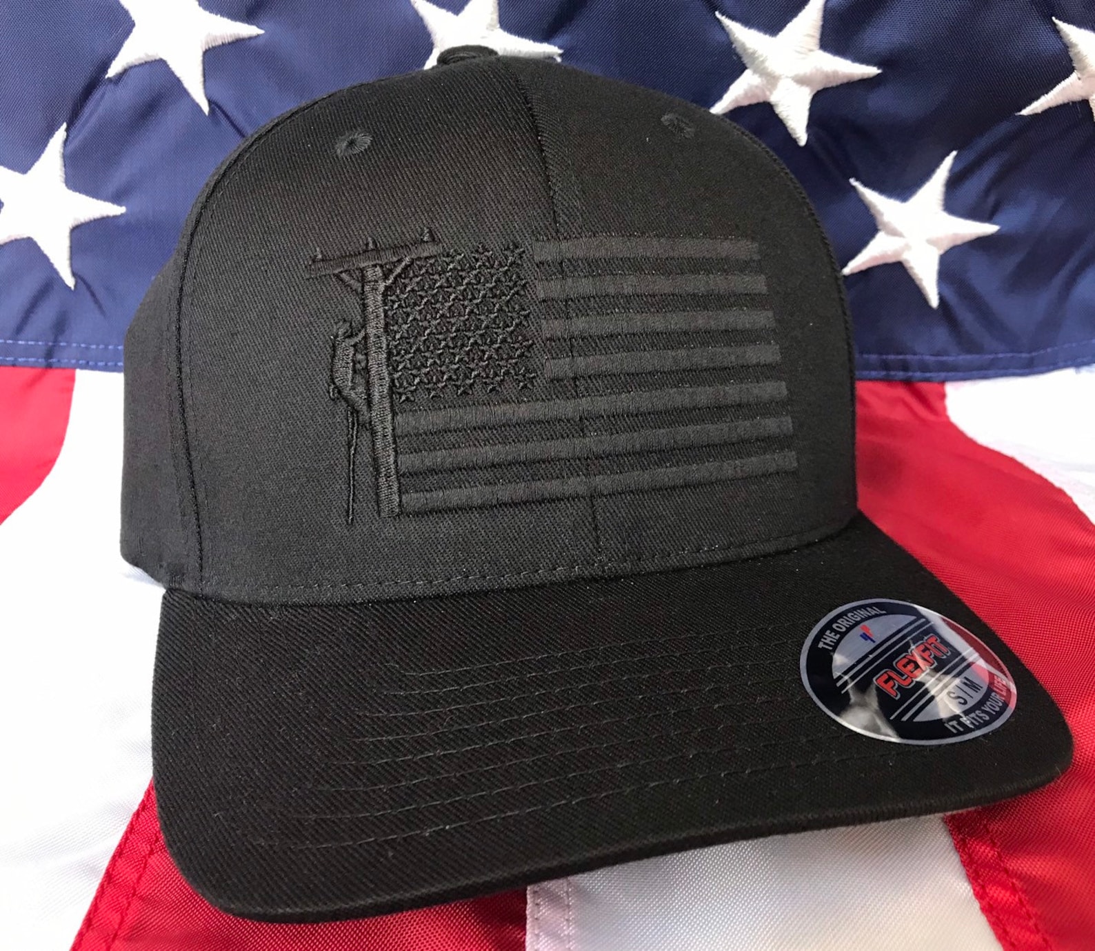 Blacked Out Lineman Flag Embroidered Hat Lineman Baseball - Etsy