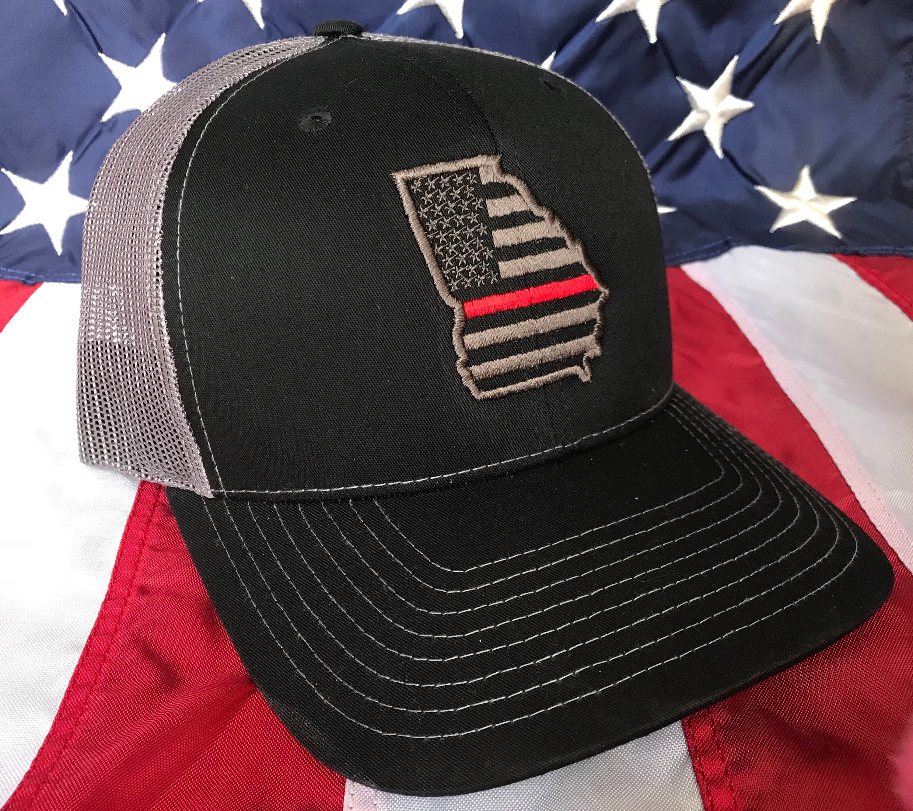 Thin red line charcoal american flag state of Ga fire fighter ...