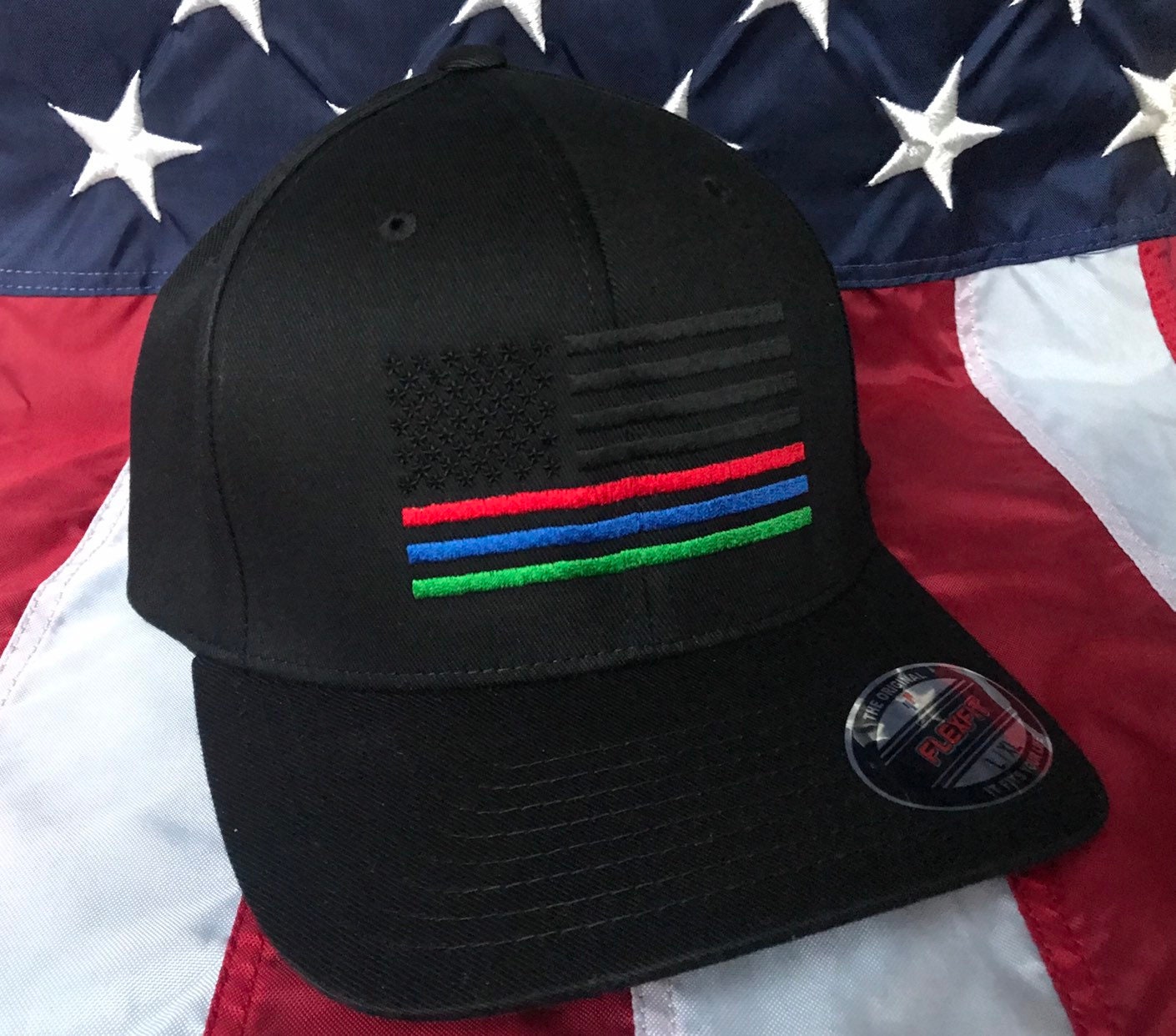 Free personalization, Thin red, blue, green line hat Fire fighter ...