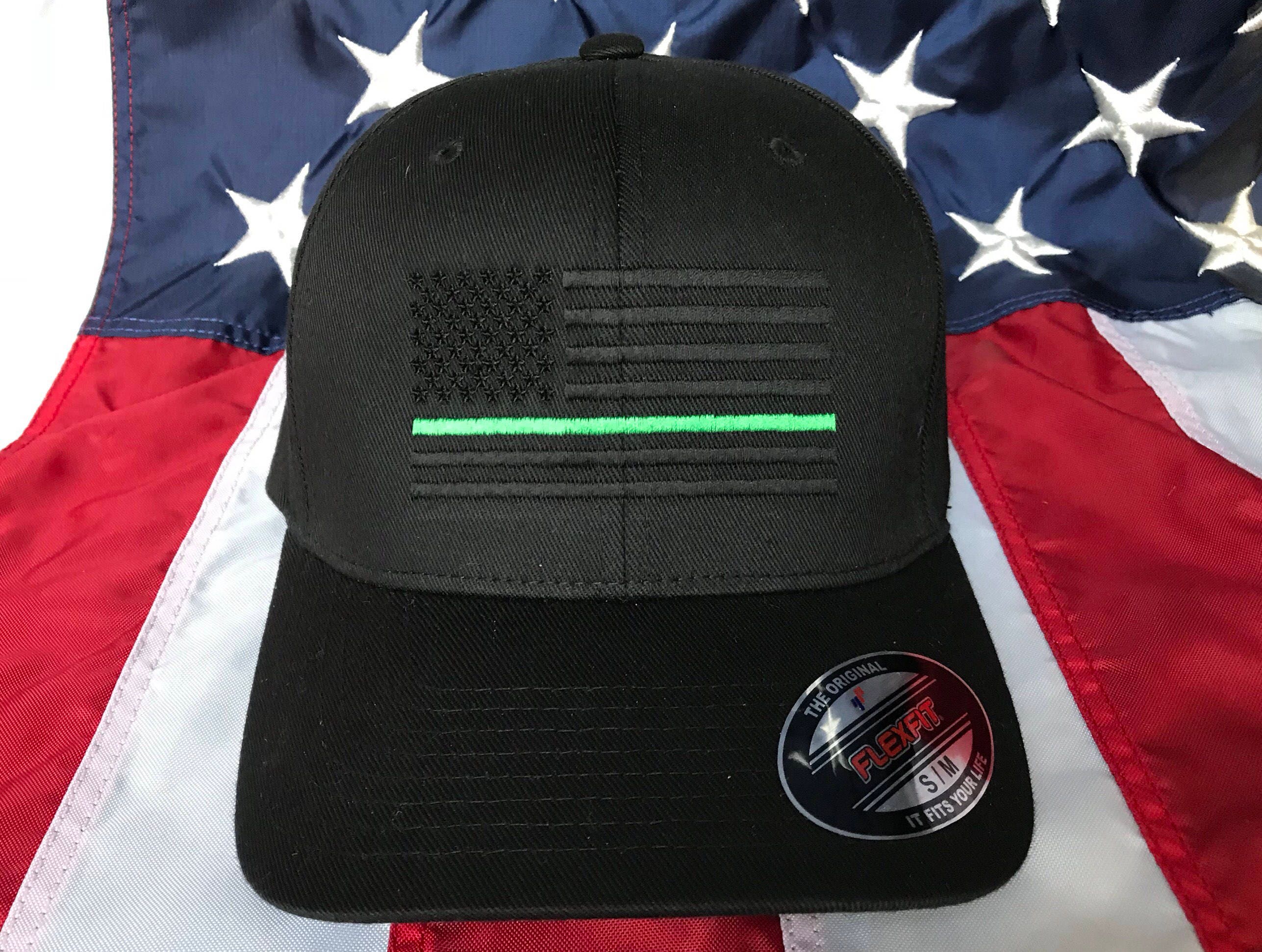Free personalization Thin green line hat blacked out | Etsy