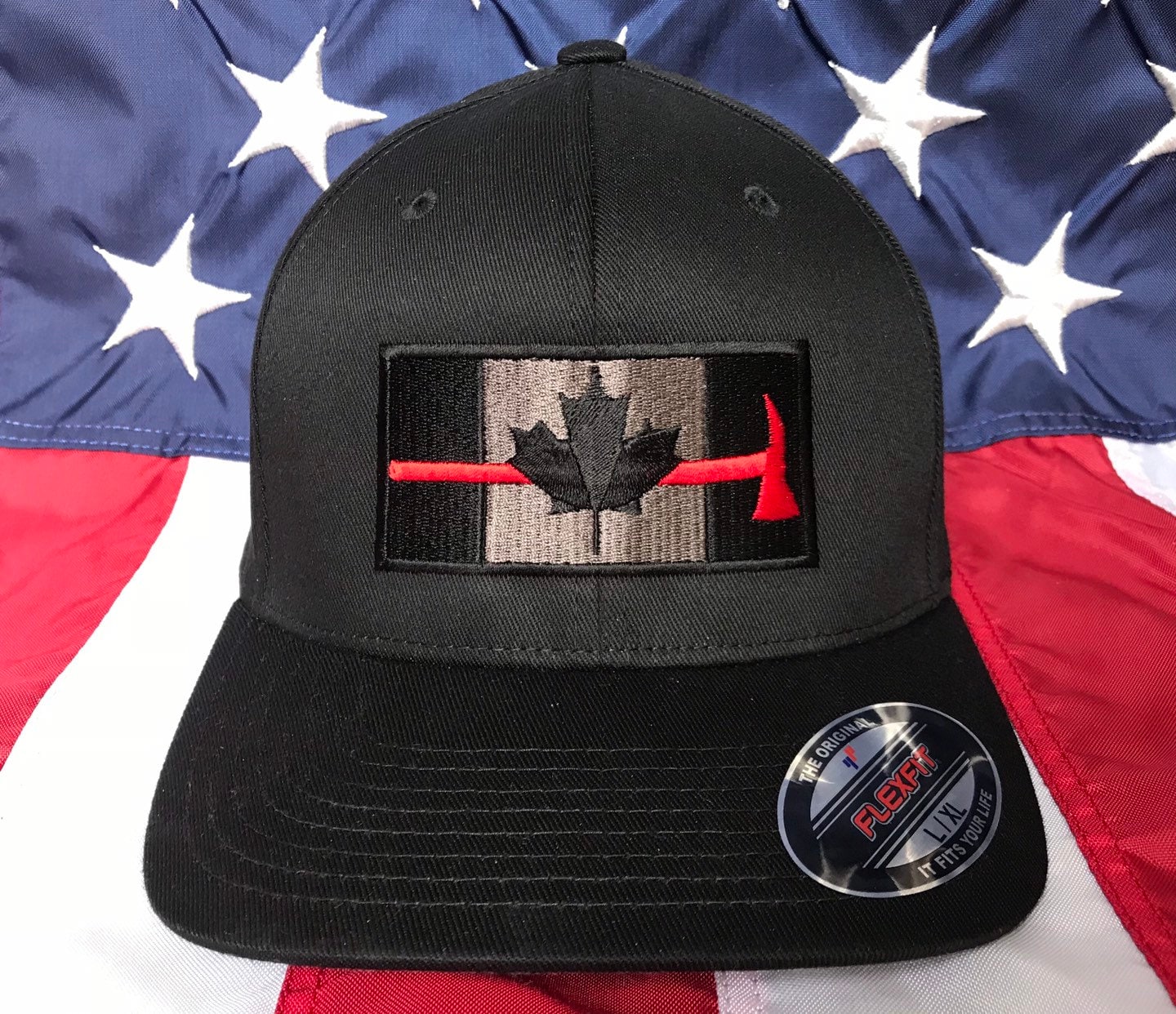 Free personalization Thin red line axe Fire fighter Canadian Flag hat ...