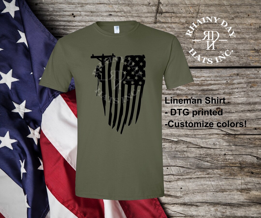 Lineman American Flag Printed Shirt, Lineman Shirt, Military Green ...