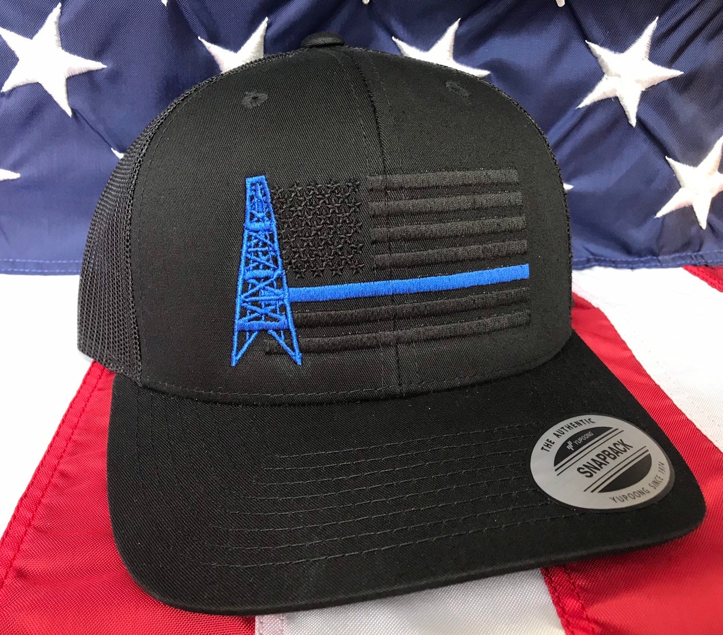 Thin blue line oilfield blacked out flag embroidered hat, oil rig ...