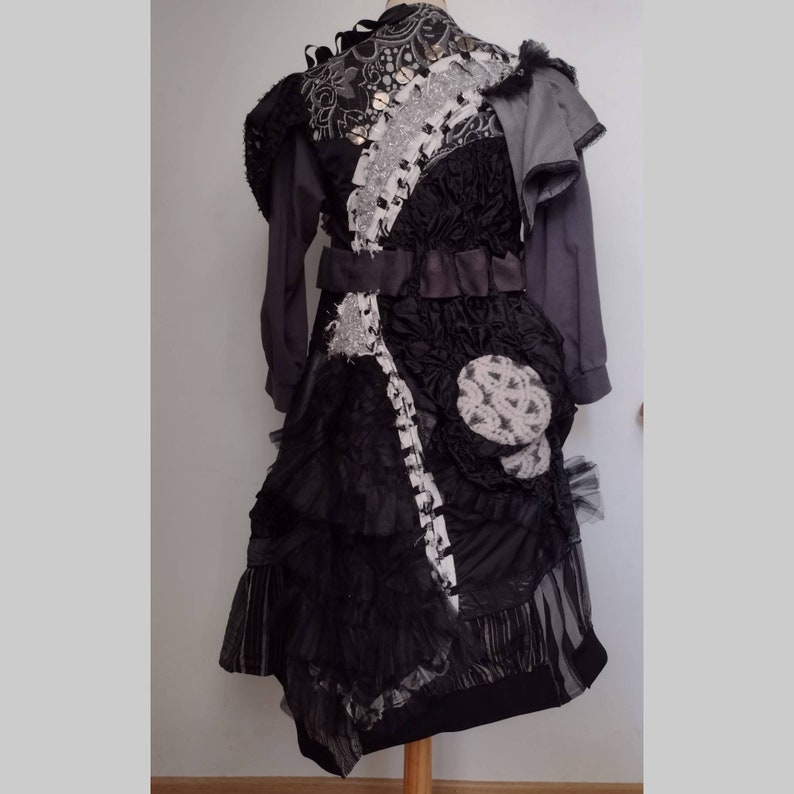 Black and Grey Patchwork Goth Jacket. Midi Black Handmade Embroidery ...