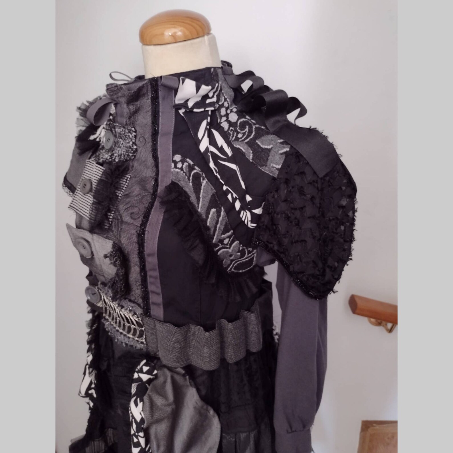 Black and Grey Patchwork Goth Jacket. Midi Black Handmade Embroidery ...
