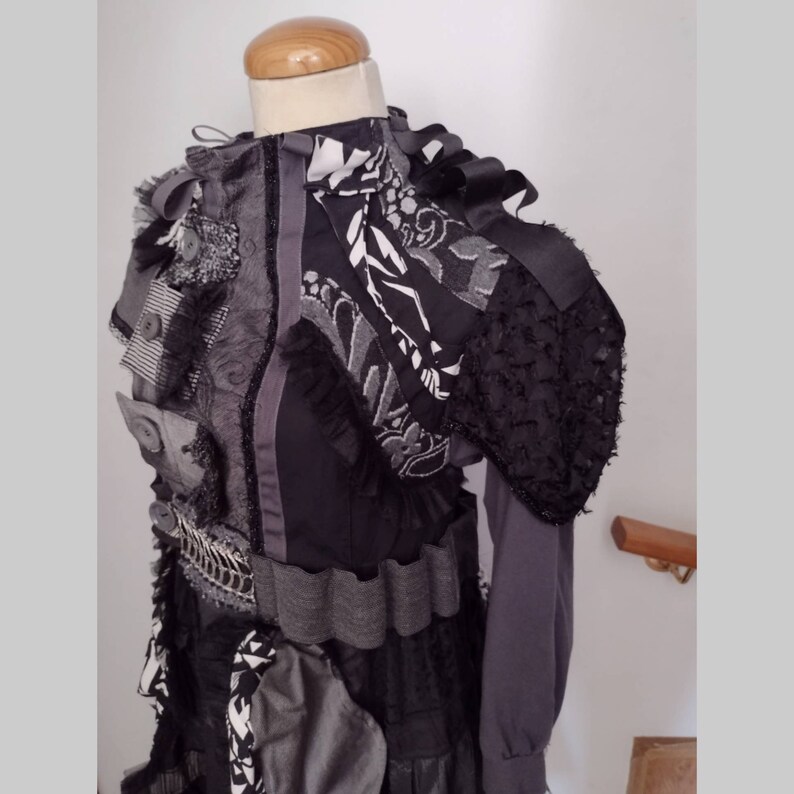 Black and Grey Patchwork Goth Jacket. Midi Black Handmade Embroidery ...