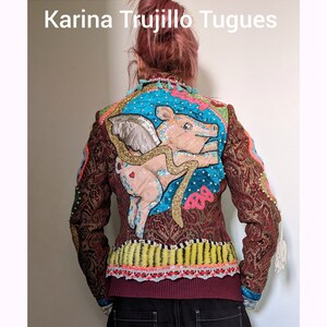 Chaqueta De Brocado Vintage, Color Bordeaux. Full Bordada Y Pintada a ...