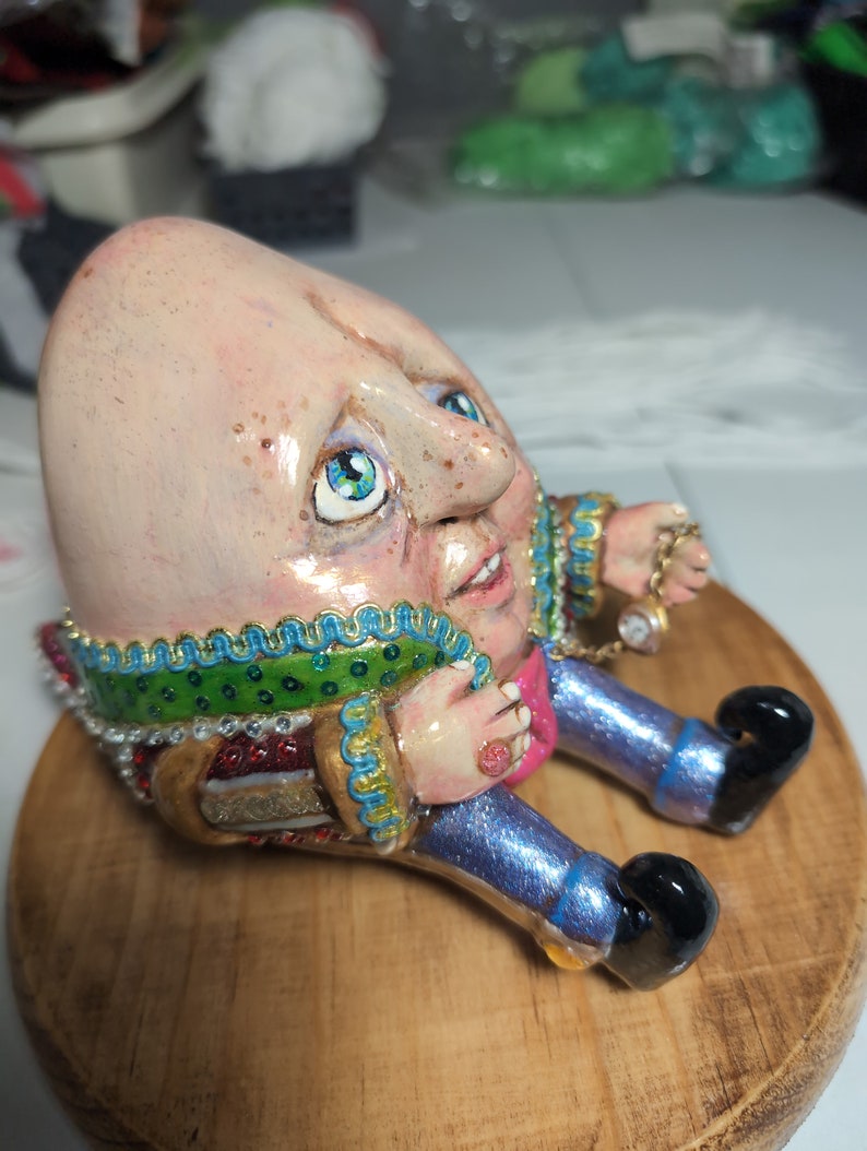 Little Cold Porcelain Humpty Dumpty With Clock. One of a Kind Handmade ...