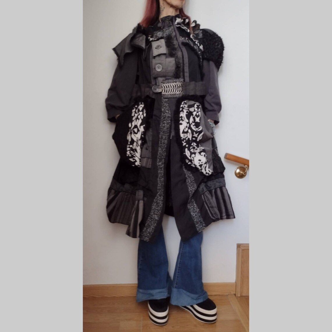 Black and Grey Patchwork Goth Jacket. Midi Black Handmade - Etsy