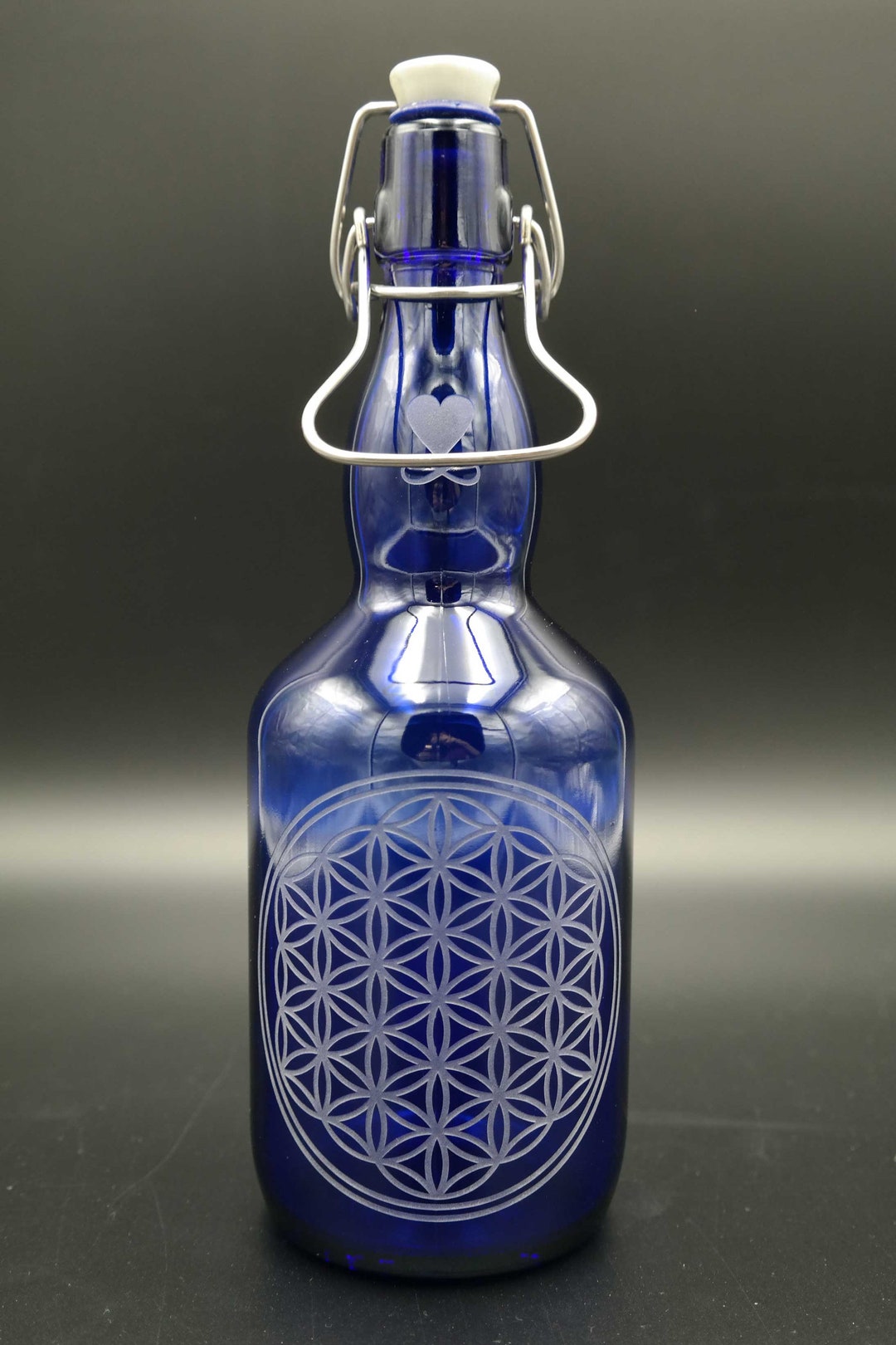 0.75L Blue Glass Bottle Flower of Life .1 - Etsy