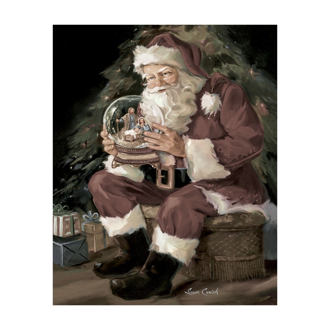 Santa Snow Globe in Gray by Susan Comish - Etsy