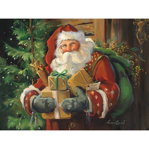 Woodland Santa Portrait in Gray by Susan Comish - Etsy