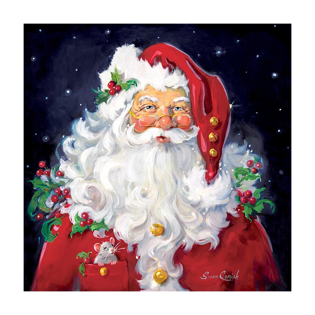 Berry Santa With Mouse by Susan Comish - Etsy