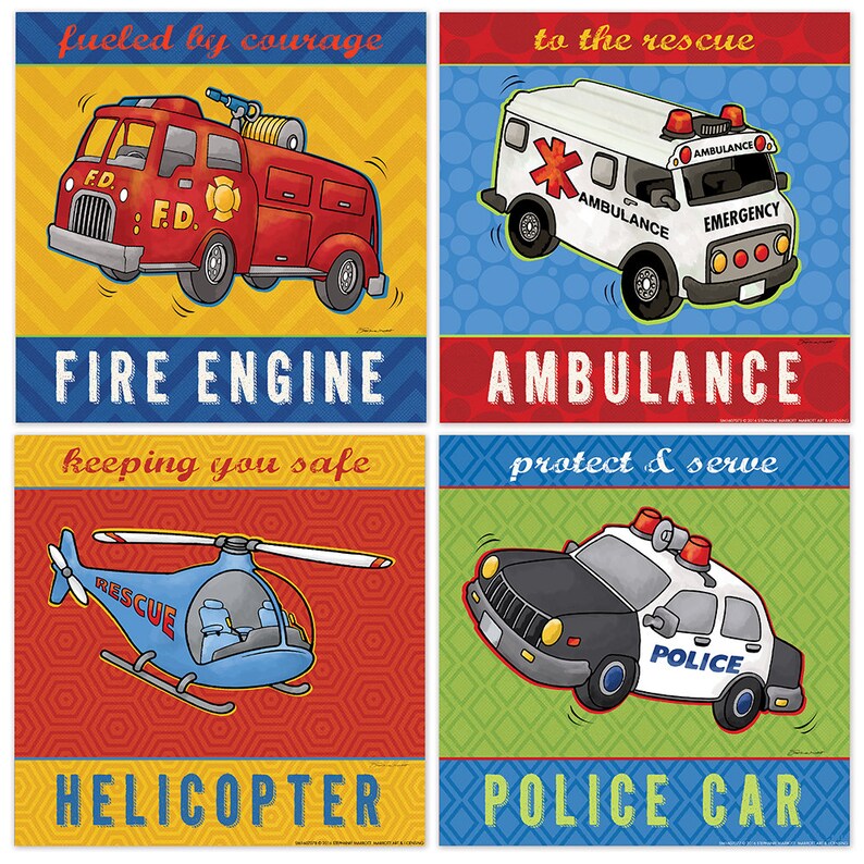 Emergency Vehicles 4 Set by Stephanie Marrott - Etsy
