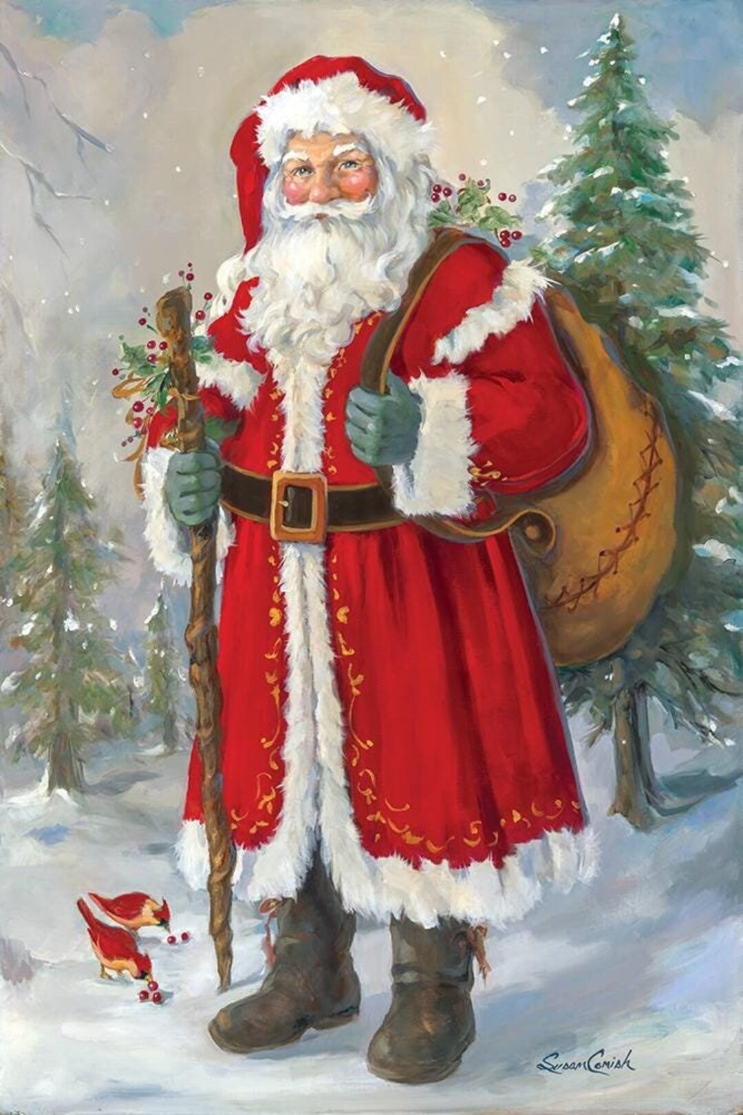 Hiking Santa by Susan Comish - Etsy