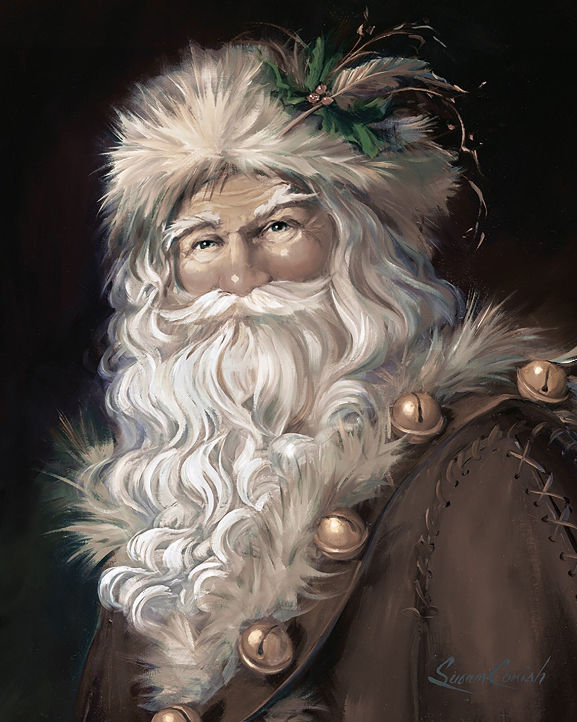 Woodland Santa Portrait in Gray by Susan Comish | Etsy