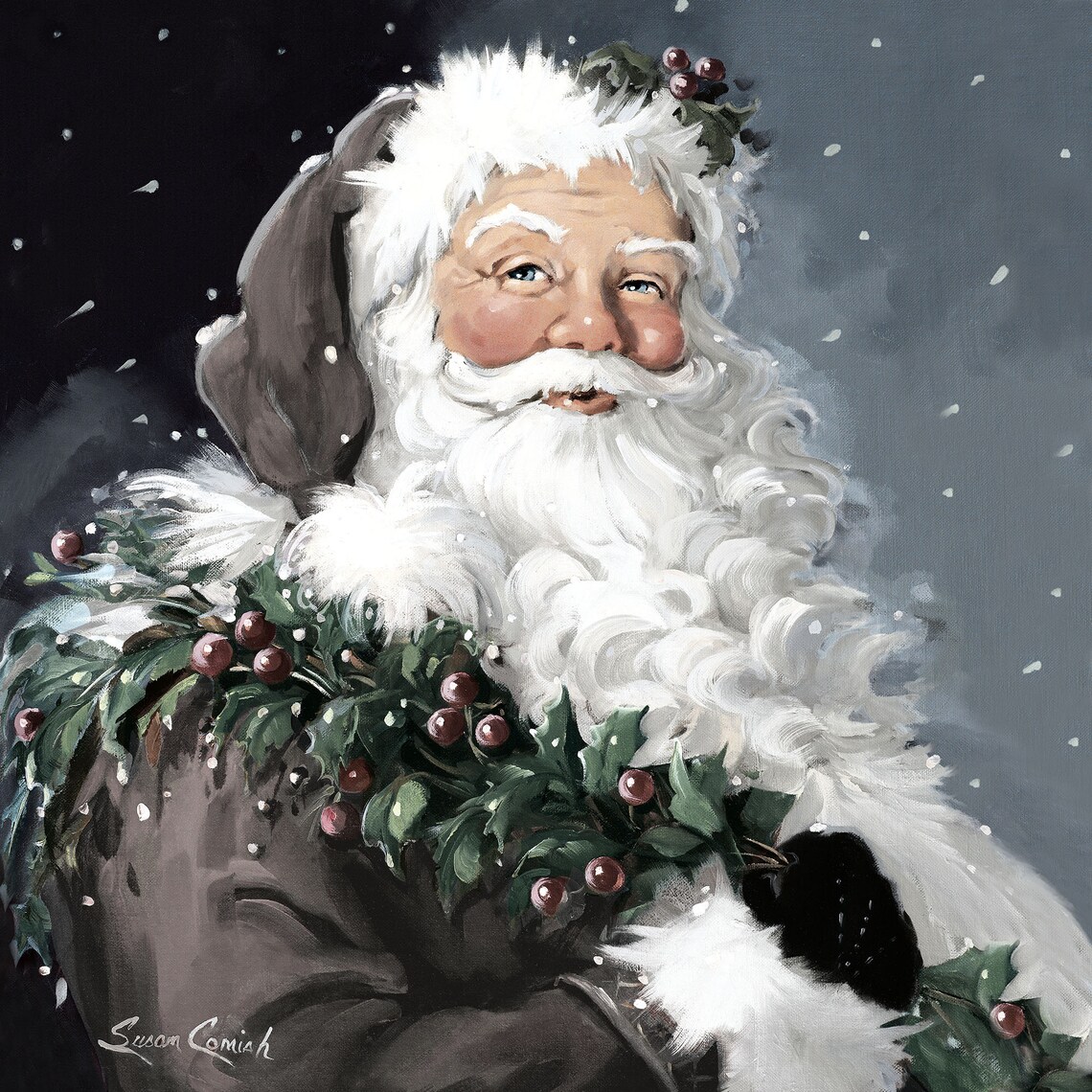 Berry Santa in Gray by Susan Comish - Etsy