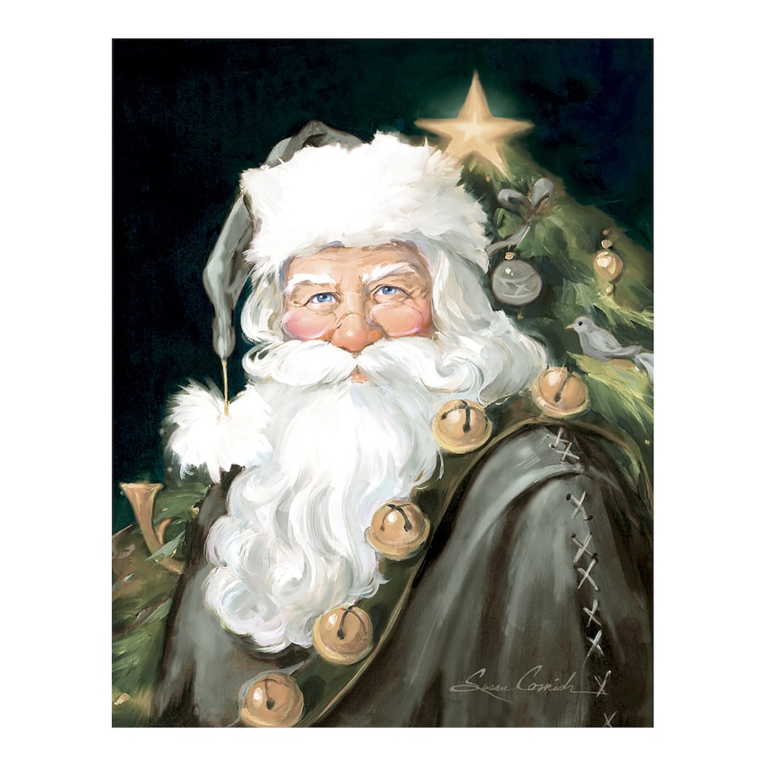 Sparkling Santa in Green by Susan Comish - Etsy