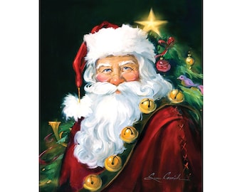 Woodland Santa Portrait in Gray by Susan Comish - Etsy