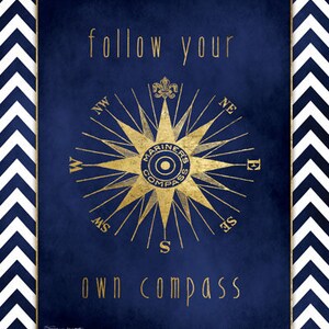 Beautiful Gold & Blue Chevron Inspirational Nautical Art by Stephanie ...
