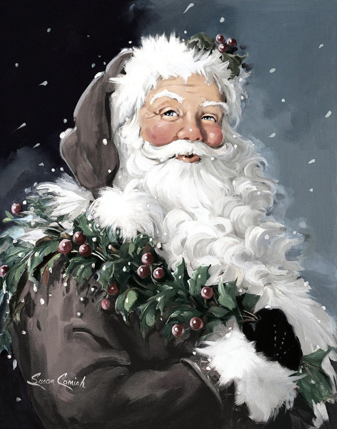 Berry Santa in Gray by Susan Comish - Etsy