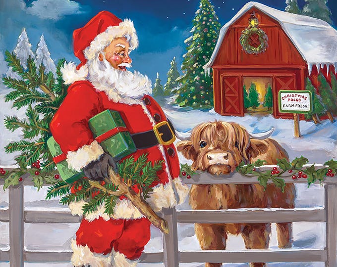 Santa on the Farm by Susan Comish - Etsy