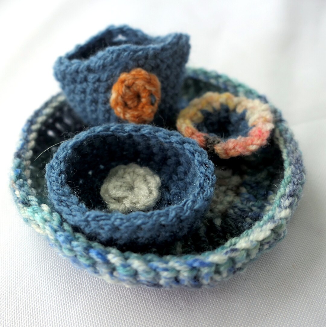 Crocheted Mini Tray and 3 Baskets to Hold Trinkets, Beads, Jewelry ...