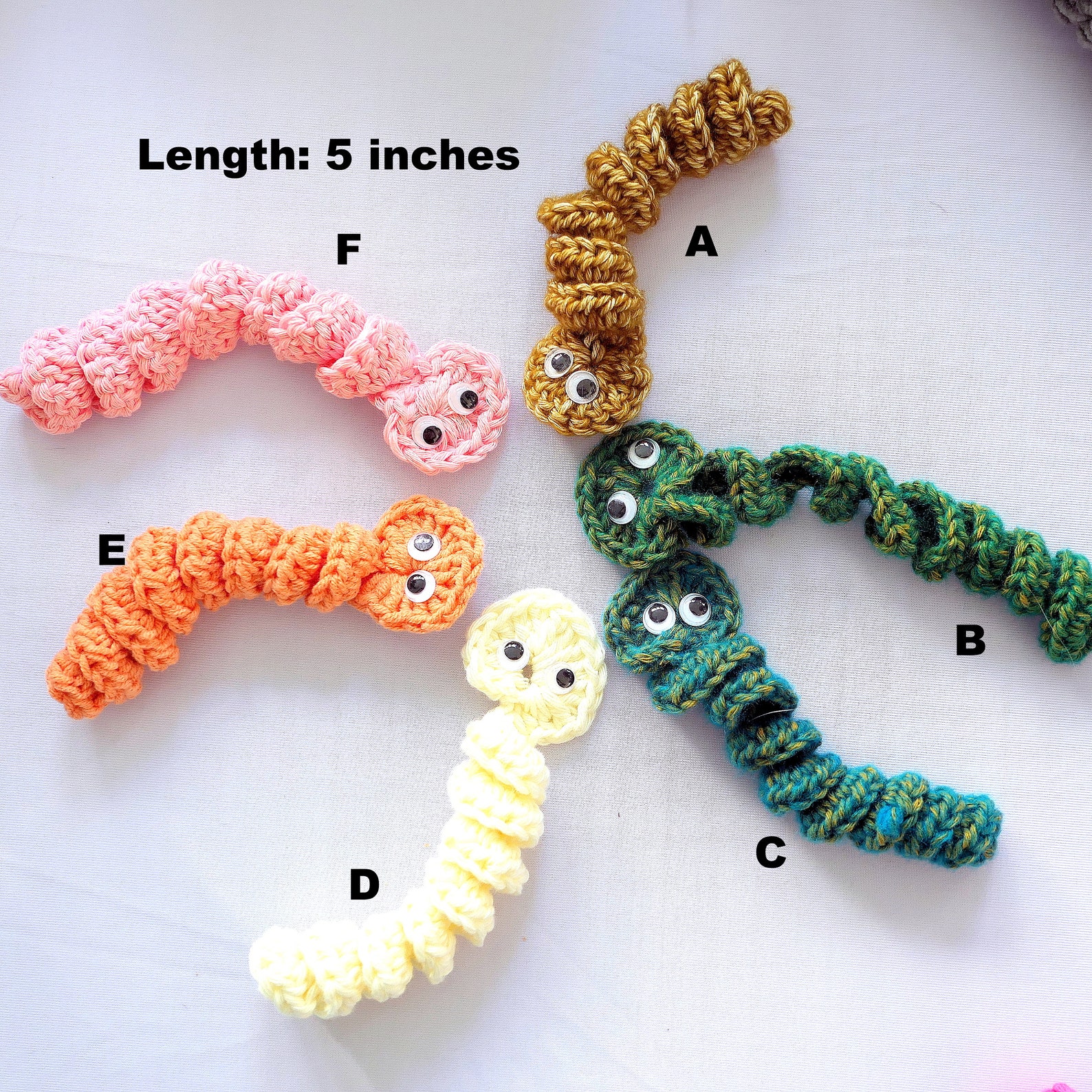Worry Worm. Wiggly, Touchy Feely Crocheted Worm. 5 Inches. Fidget ...