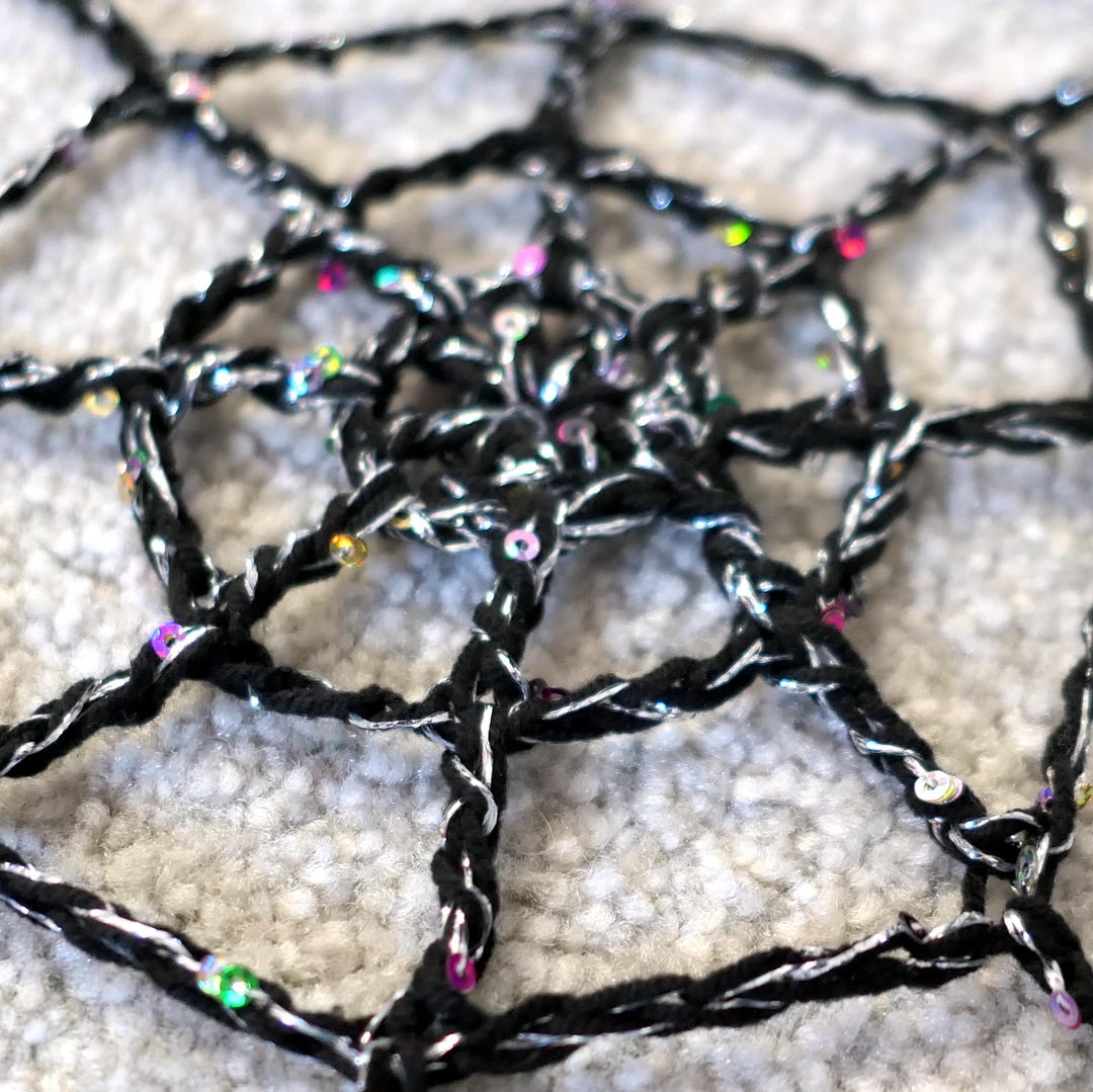 Crocheted Glitter Webs. Halloween or Party Decoration. Cobweb. Black ...