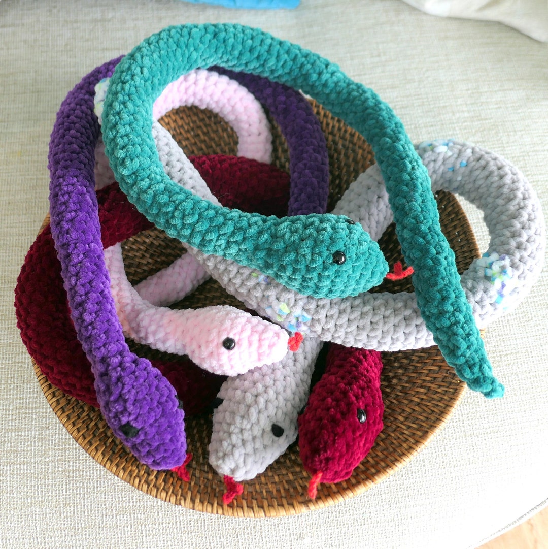 Snake Plushie Crocheted in Velvet Yarn. Two Sizes. Soft, Textured, Gift ...