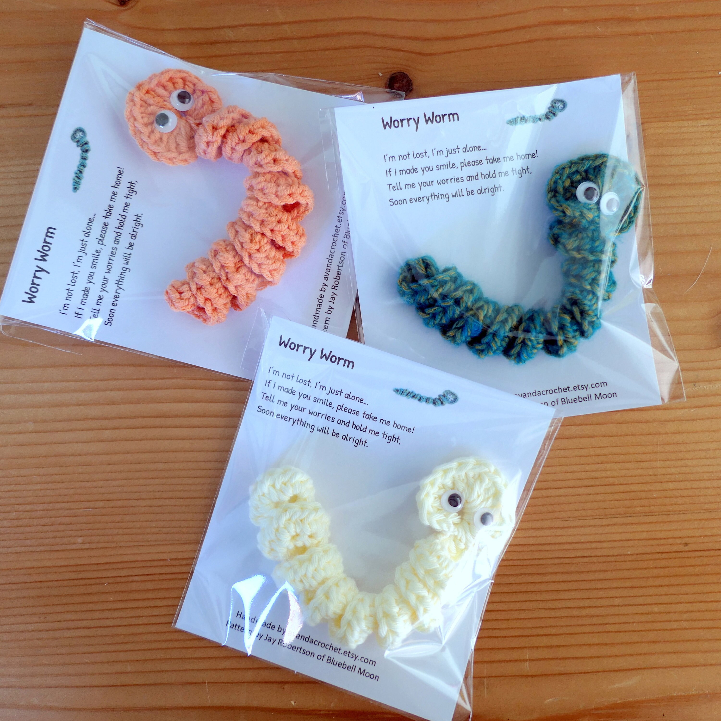 Worry Worm. Wiggly, Touchy Feely Crocheted Worm. 5 Inches. Fidget ...
