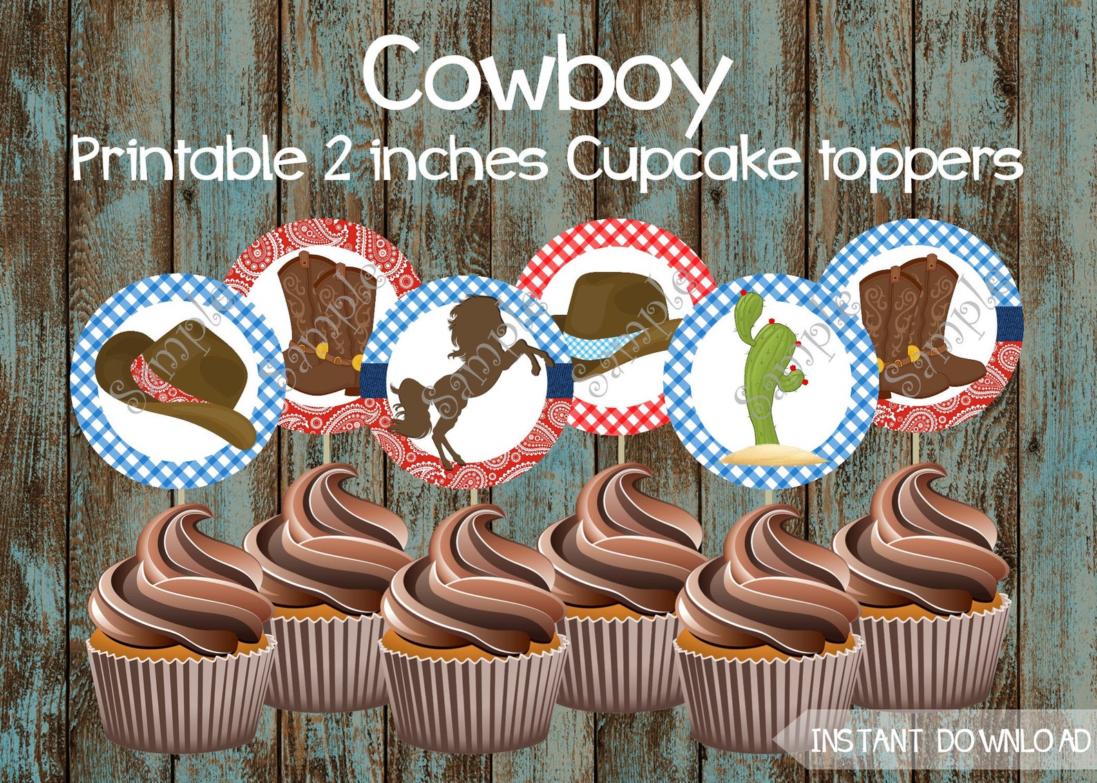 Cowboy Cupcake Toppers Cowboy Printable Cupcake Toppers - Etsy