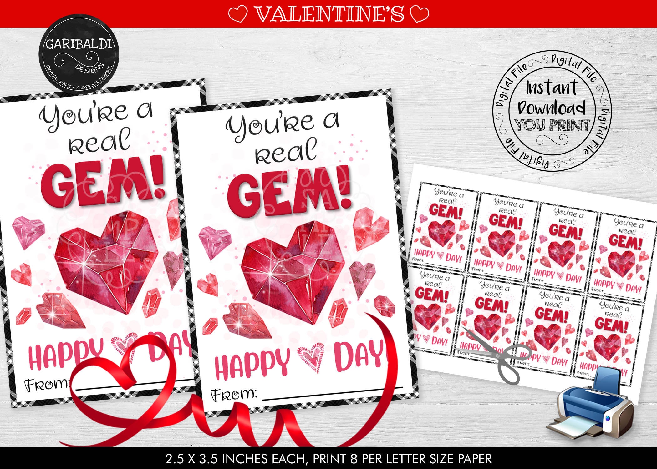 Printable You're a Gem Valentine's Day Cards, Gem Valentine's Day Tags ...