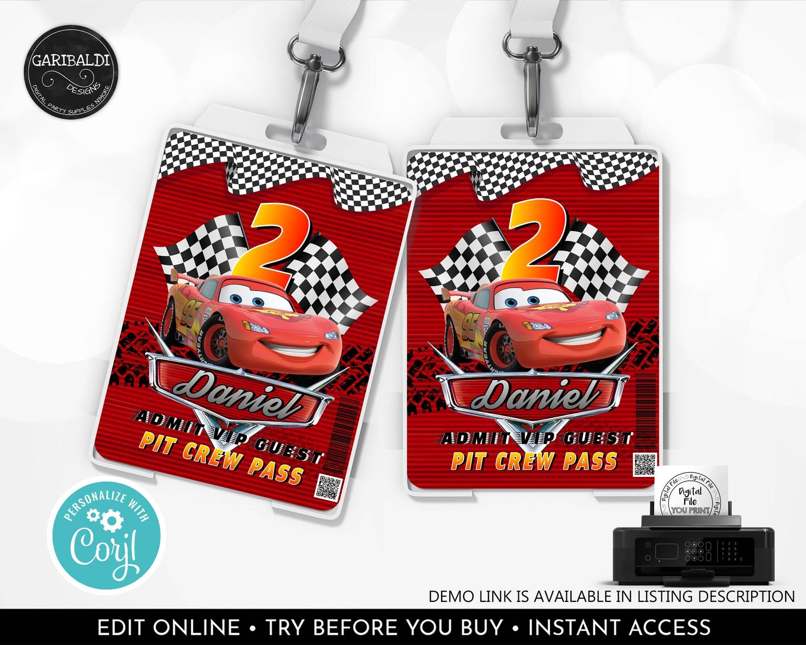 Editable Race Cars Pit Crew Pass Holder Cars VIP Passes Race Cars ...