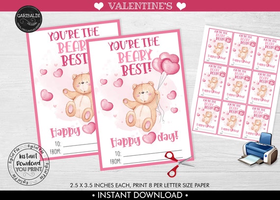 You Are the Beary Best Valentine's Day Card Instant | Etsy