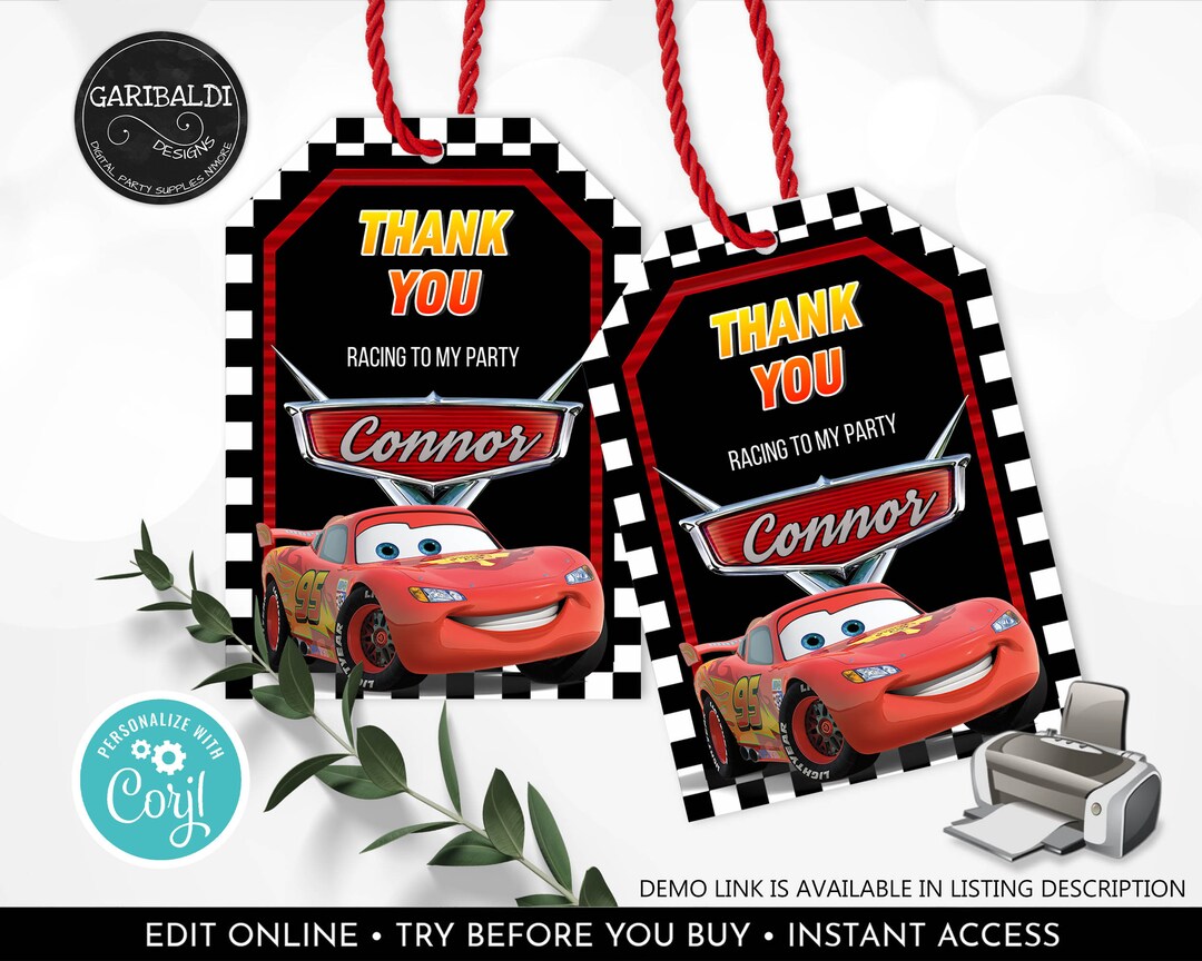 Editable Race Cars Favor Tags Printable Racing Car Party Tags Gift Tags ...