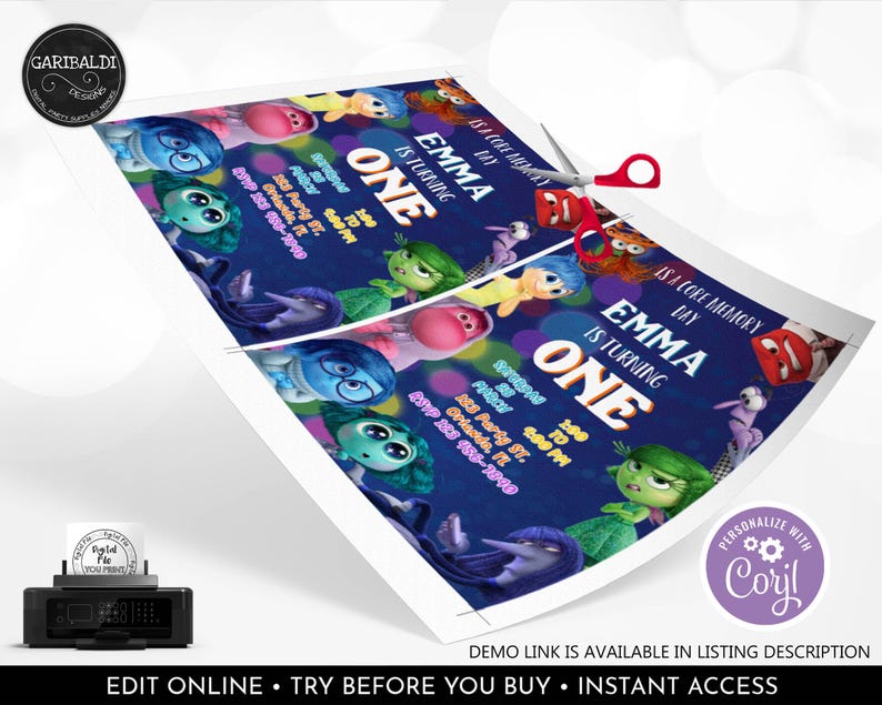 Editable Inside Out Invitation Emotions Birthday Party Invitation ...