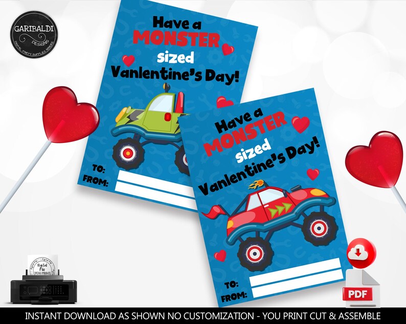 Monster Truck Valentine's Day Cards Truck Valentine's Day Teacher ...