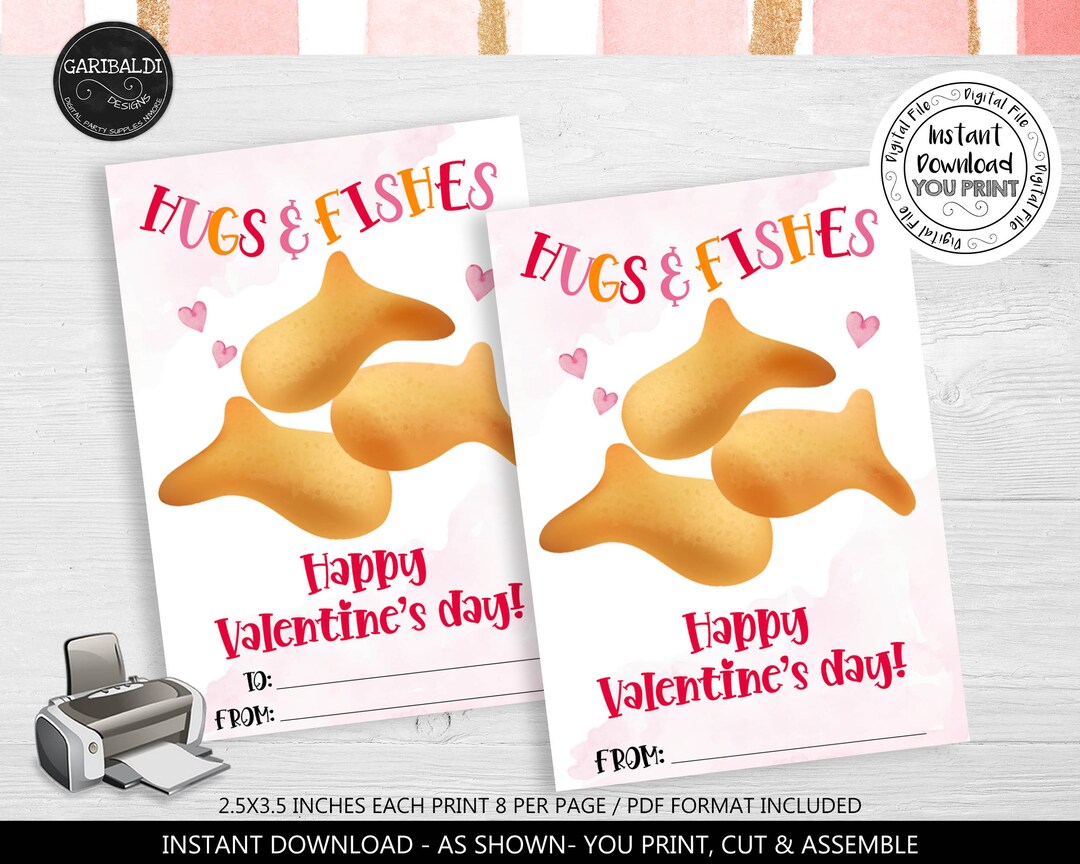 Fish Valentine's Day Cards Hugs and Fishes Treat Tag Valentines Gift ...