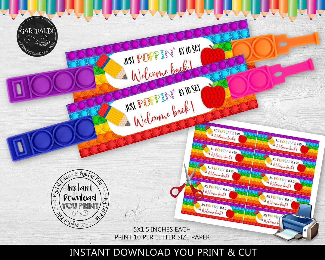 Instant Download Back to School Pop Toy Gift Tag Just Poppin' by to Say ...