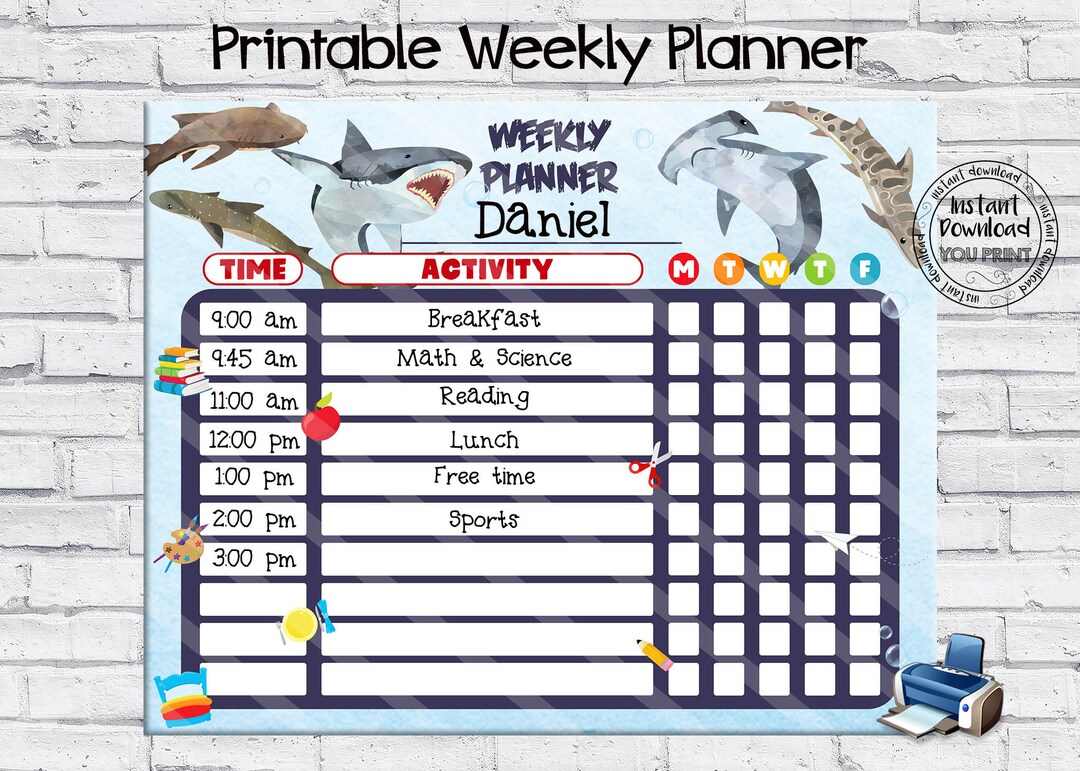 Printable Shark Homeschool Planner, Shark Schedule Chart, Daily Routine ...