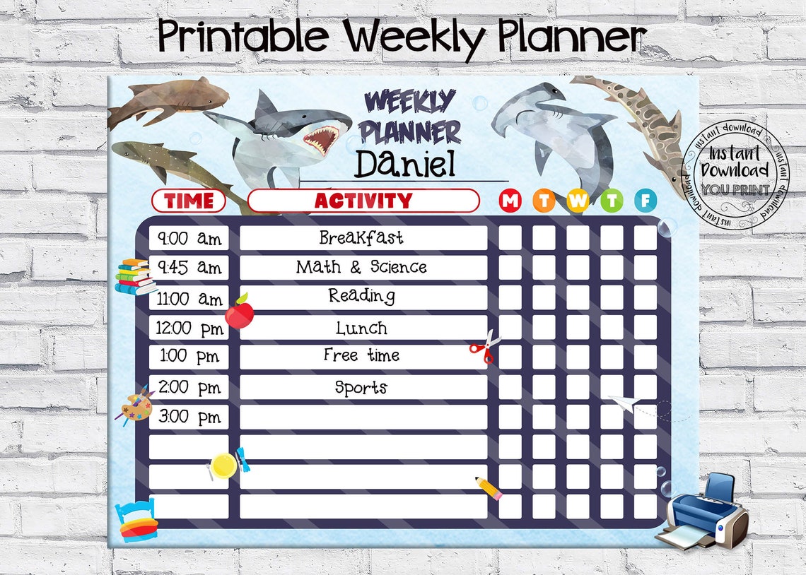 Printable Shark Homeschool Planner Shark Schedule Chart - Etsy