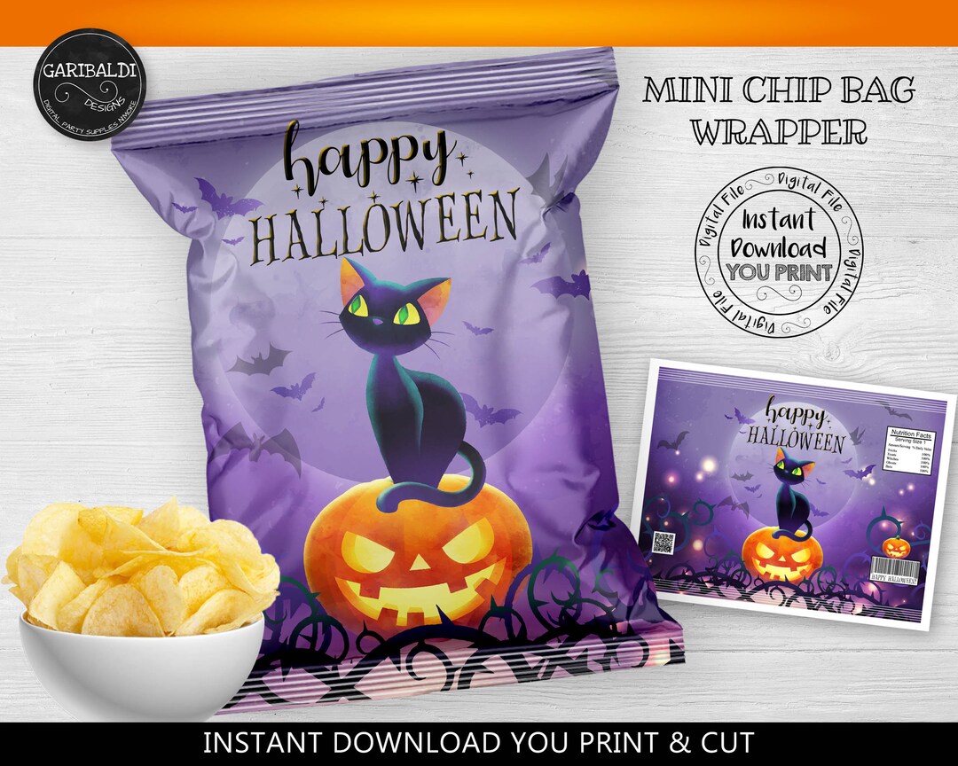Instant Download Halloween Chip Bag Wrapper Black Cat Halloween Chip ...