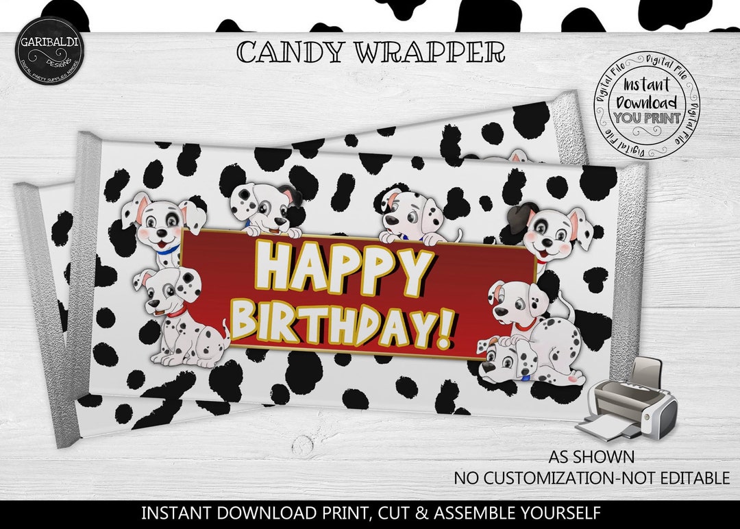 Dalmatians Candy Bar Wrapper Template, Printable Puppy Chocolate Bar ...