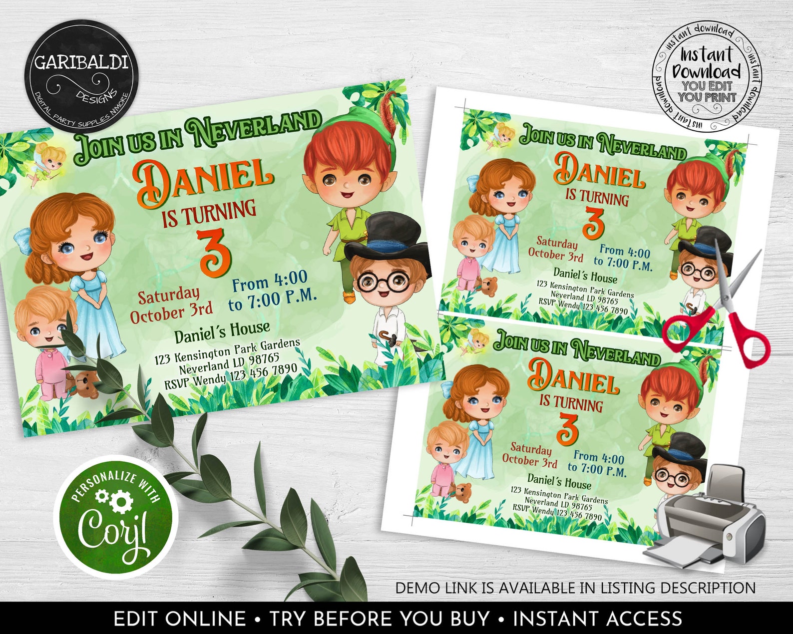 Peter Pan Invitation Self Editable Peter Pan Birthday Party Invitation ...