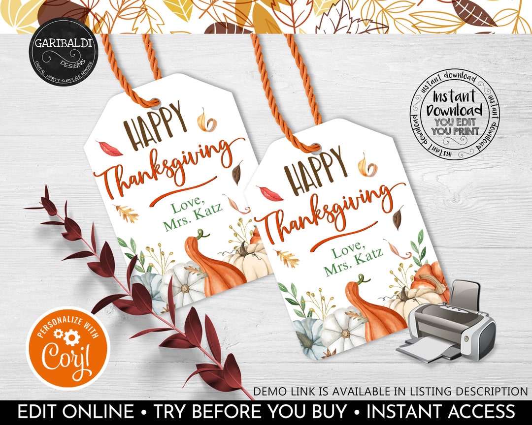 Editable Happy Thanksgiving Gift Tags Autumn Favor Tag Printable ...
