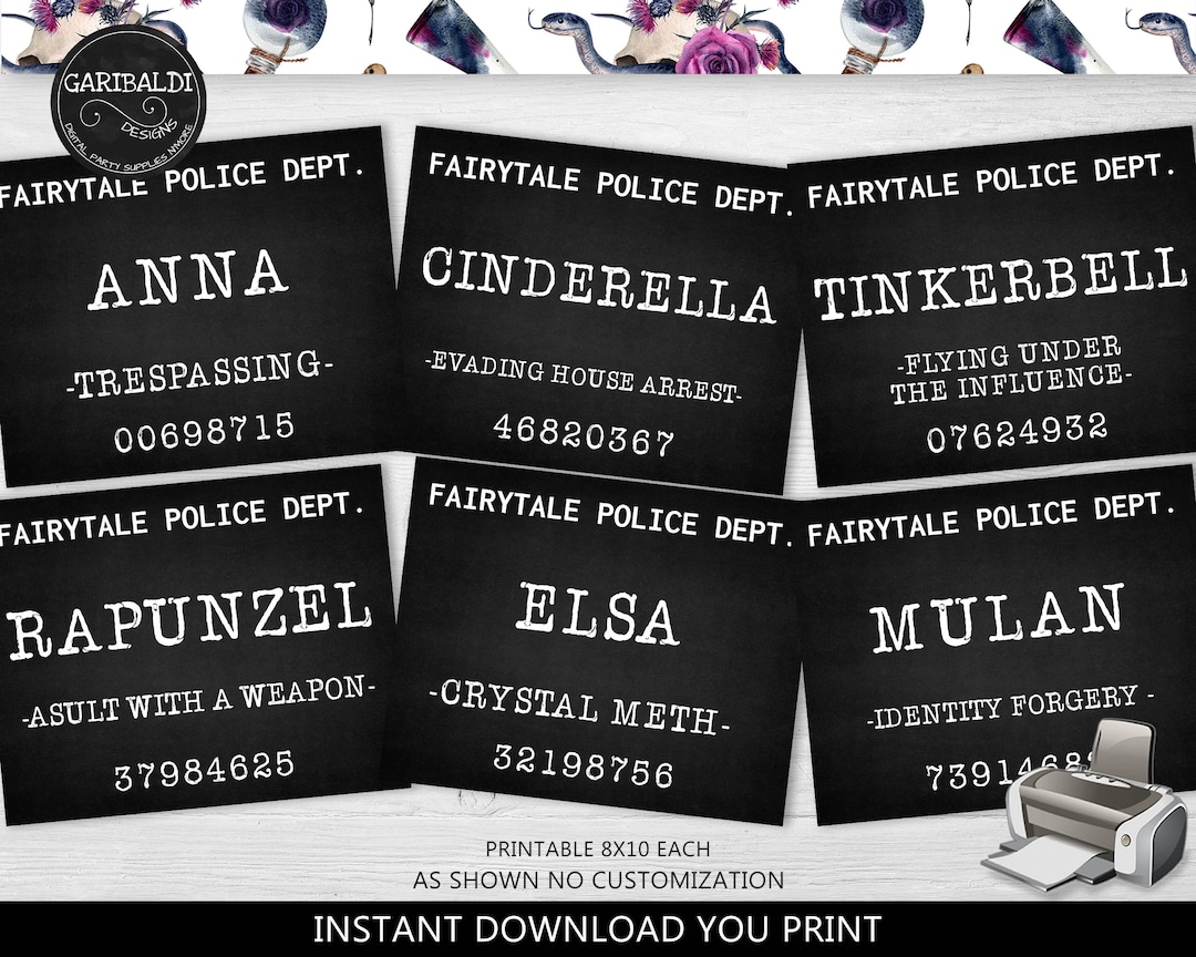 Princess Mugshot Sign Printable Mugshot Sign Photo Prop Mugshot Board ...