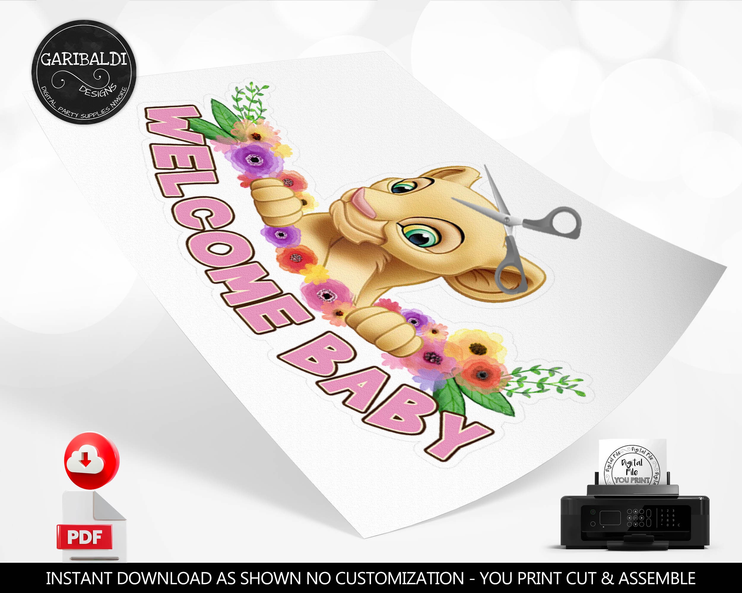 Printable Baby Shower Cake Topper, Nala Baby Shower Centerpiece, Nala ...